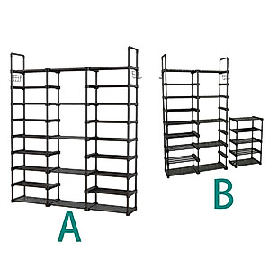 Piggy-G 9 Tiers Shoes Rack for Entryway, Shoe Organizer with Hook Rack, Shoe Storage Shelf Organizer Stackable Long Shoe Shelf for Hallway Entryway, Closet, Garage, Bedroom, Cloakroom