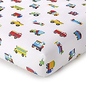 Wildkin Kids 100% Cotton Fitted Crib Sheet for Boys and Girls, Crib Sheets Measures 52 x 28 x 8 Inches, Kids Crib Sheets with Super Soft and Breathable Material (Trains, Planes, and Trucks)