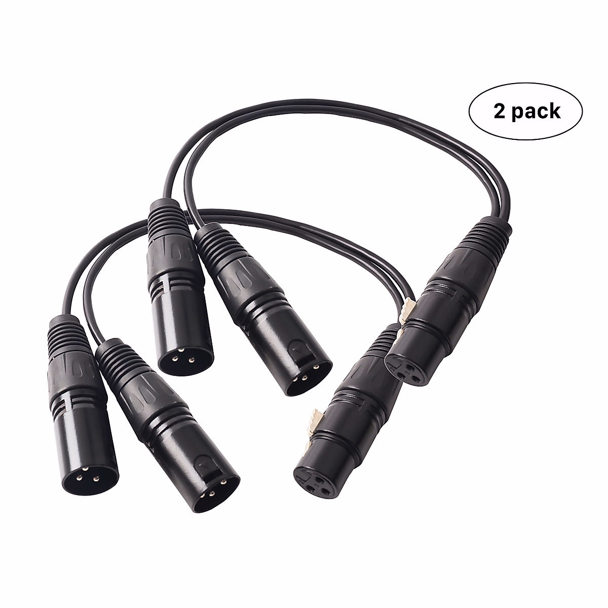 Devinal XLR splitter Female to 2 Male cable, XLR Female to Dual XLR Male Balanced Patch Y Cable, 3 PIN XLR Jack to 2 XLR Plugs Adaptor Cord - 1 Feet 2 Pack