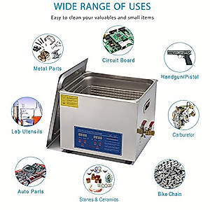 AZUIZUIF 15L/3.9gallon Industrial Ultrasonic Cleaner with Digital Timer&Heater 300W+360W for Screwdriver Repairing Tools Industrial Parts Mental Instrument Apparatus Cleaning 40kHz