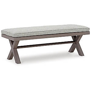 Signature Design by Ashley Hillside Barn Casual 54" Outdoor Dining Bench with Cushion, Light Brown & Light Gray
