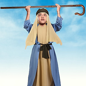 Patelai 6 Pcs Child Shepherd Costume Kids Child Costume with Robe Lining Scarf Sash Cane Beard for Halloween Cosplay(Medium)