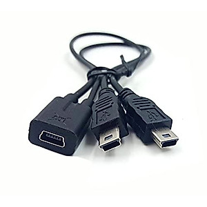 Mini USB 1 to 2 Y Splitter Cable, Haokiang 1Ft/30cm Injection Molding USB 2.0 Mini 5-Pin Female to Double 2 Male Converter High Speed Charging Cable Cord (Mini F/2M)