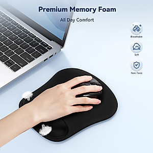 Mouse Pad with Wrist Support, TECKNET Ergonomic Gaming Mouse Pad Pain Relief, Portable Comfortable Mousepad for Computer, Laptop, Office, Home and Travel, Non-Slip Base, Waterproof Surface, Black