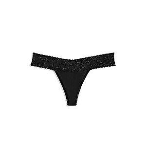 Jockey Women's Underwear Cotton Stretch Lace Thong, Black, M