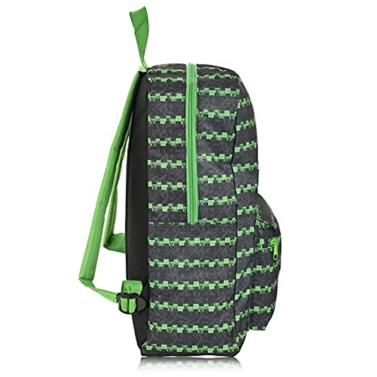 Minecraft 3 Piece Backpack Set - Backpack, Sticker, Pin - Boys Girls Kids Adult Allover Creeper Backpack School Set (Black Green)