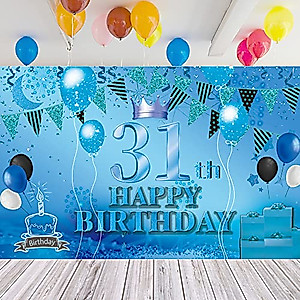 Happy 31th Birthday Backdrop Banner Blue 31th Sign Poster 31 Birthday Party Supplies for Anniversary Photo Booth Photography Background Birthday Party Decorations, 72.8 x 43.3 Inch