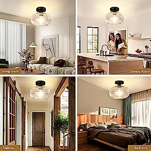 ONELEJA Black Semi Flush Mount Ceiling Light Fixture, Hallway Light, Globe Glass Ceiling Light, Overhead Light Fixture, Kitchen Lighting fixtures Ceiling, Light Fixtures for Porch Entryway Bathroom