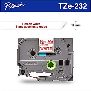 Brother TZE232 TZe Standard Adhesive Laminated Labeling Tape, 1/2-Inch w, Red on White