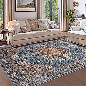Area Rugs for Living Room: 5x7 Rug for Bedroom Machine Washable with Non Slip Backing Non Shedding, Boho Medallion Floral Large Carpet for Dining Room Nursery Home Office Indoor Decor Blue/Red