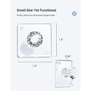 Zreal Wall Hooks for Hanging Adhesive Hooks 12-Pack, Acrylic Diamond Hooks Wall Hangers, Decorative Hooks Clear Jewelry Hooks