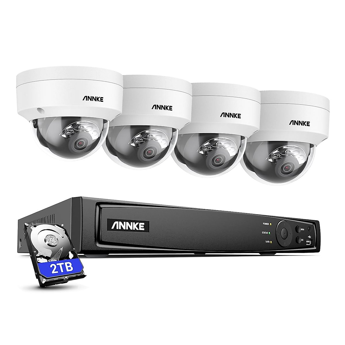 ANNKE 4K PoE Security Camera System with Audio, 12MP H.265+ NVR with 2TB HDD, 4x8MP Ultra HD IP Dome Cam, AI Smart Detection, 100ft Night Vision, IP67 Waterproof&IK08 VandalProof, Remote Access