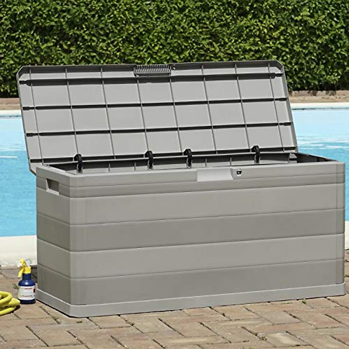 Tidyard Garden Storage Deck Box Plastic 74 Gal Lockable Garden Container Cabinet Toolbox Gray for Patio, Lawn, Poolside, Backyard Outdoor Furniture