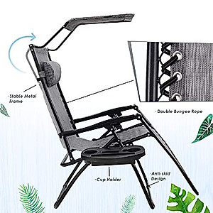 Homall Zero Gravity Chair Patio Lawn Chair Lounge Chair Folding Recliner Adjustable Outdoor with Canopy Shade,Cup Holder (Grey)