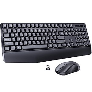 Wireless Keyboard and Mouse Combo, 2.4G Full-Sized Ergonomic Computer Keyboard with Wrist Rest and 3 Level DPI Adjustable Wireless Mouse for Windows/MacOS, Desktops/Laptops