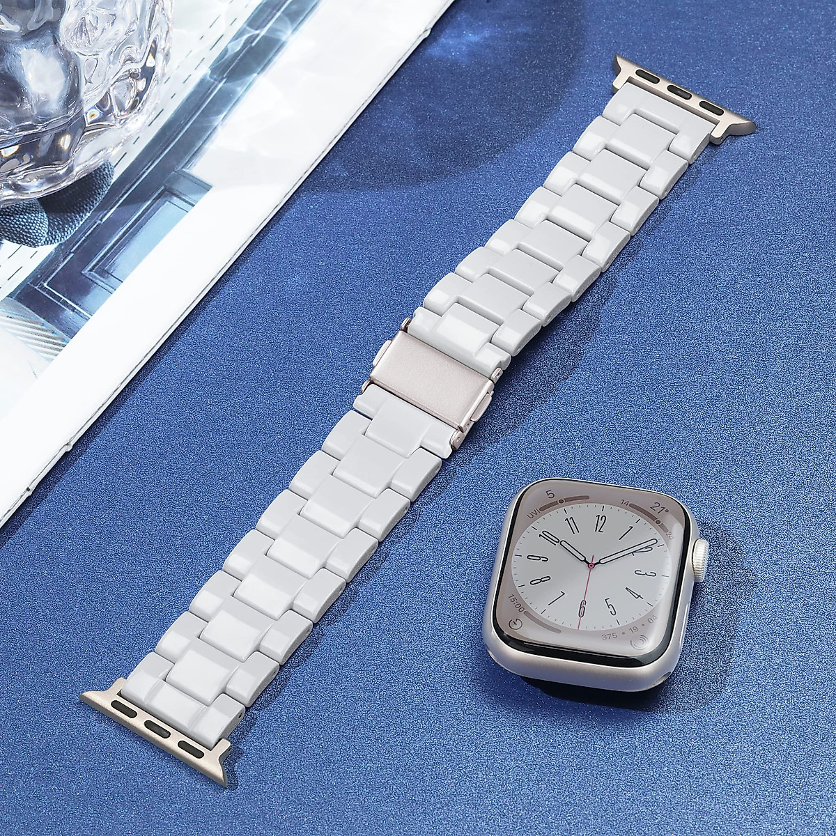 Pleixiu Compatible With Apple Watch Band 38mm 40mm 41mm (42mm-Series 10) Lightweight Resin For iwatch Ultra 2 1 Series 10 Series SE Series 9 8 7 6 5 4 3 2 1 Apple Watch Bands for Women Men (Pure White for Starlight)