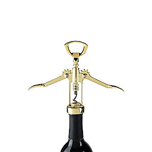Viski Winged Corkscrew Wine Bottle Opener, Gold Plated Finish, Non-stick Coated Worm, 9.25"