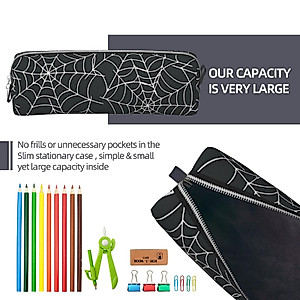 QLIEERE Halloween Spider Black And White Spiderweb Pencil Case Pouch Pen Holder Leather Pencil Bags Box Organizer Zipper Cosmetic Makeup Storage Bag