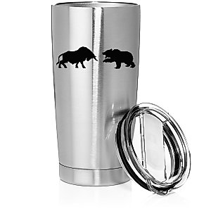 Smooth Body Tumbler Stainless Steel Vacuum Insulated Travel Mug Cup Gift Bull vs Bear Stock Market Day Trader (20 oz, Stainless Steel)