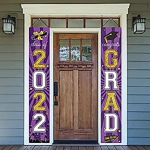 Graduation Decorations 2022 Purple Gold Graduation Party Supplies 2022 Graduation Banner Purple Gold Class of 2022 Congrats Grad Porch Sign and Foil Curtains Graduation Party Decorations by HappyField