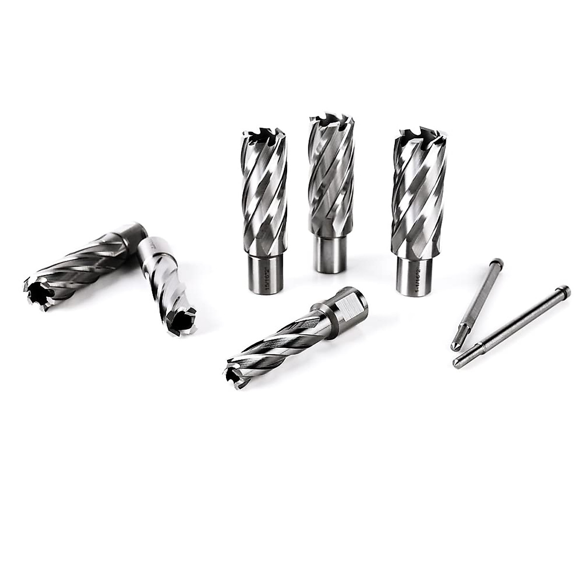 OSCARBIDE Annular Cutter Set 8 Pieces, 3/4"Weldon Shank,2"Cutting Depth,(9/16,11/16,13/16,15/16,1,1-1/16) inch Cutting Diameter,Mag Drill Bits for Magnetic Drill Press with 2pcs Pilot Pins