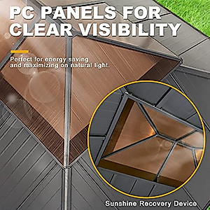 12' x 14' Gazebo, Outdoor Hardtop Gazebo with Wood Finish Aluminum Frame, Galvanized Steel Double Top Gazebo with Ventilation, All-Weather Metal Gazebo with Netting and Curtains, for Patios Gardens