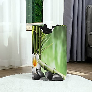 Zen Basalt Stone Bamboo and Blossom Flowers Collapsible Laundry Basket Fabric Laundry Hamper Foldable Clothes Bag Folding Washing Bin for College Student