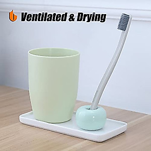 Urbanstrive Sleek Mini Ceramics Toothbrush Holder Stand for Bathroom Vanity Countertops, White, 2 Pack