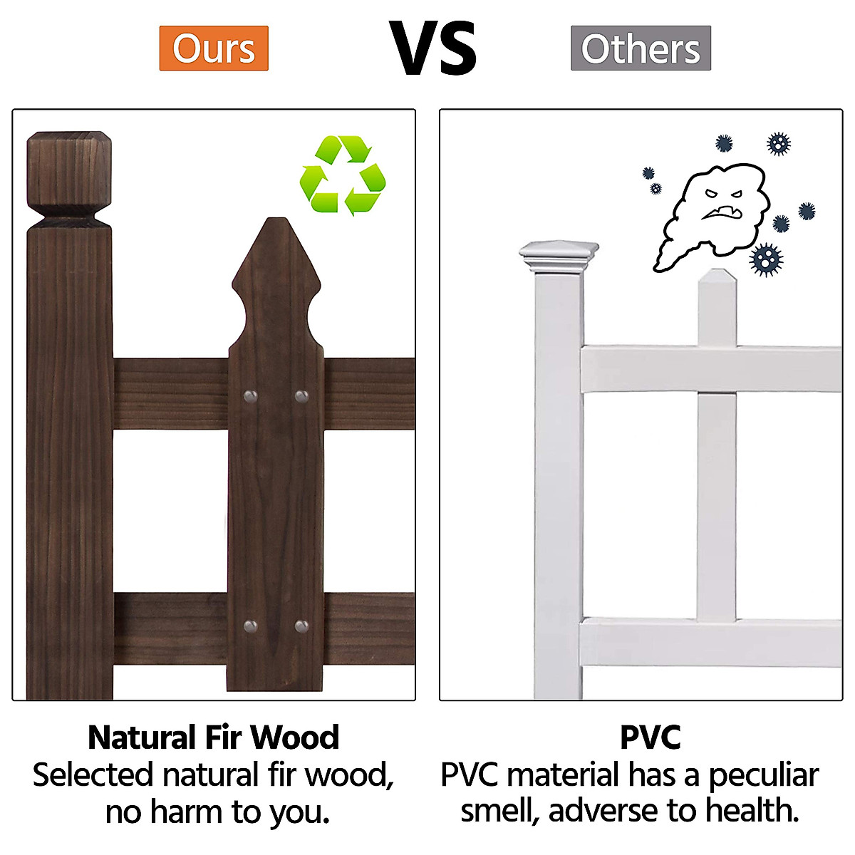 Topeakmart Wood Picket Garden Fence Edging Fencing Garden Yard Border Edging Panels Posts Flower Plants Pool Fences 177.5 x 21.7’’ (LxW)