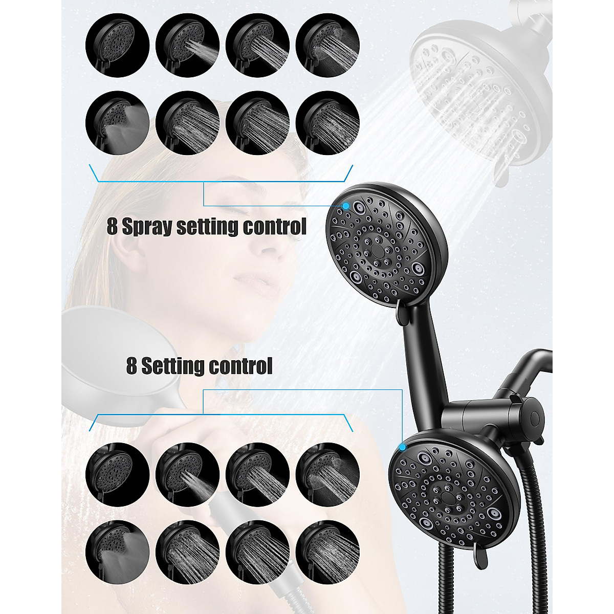 EMBATHER Tub and Shower Faucet Set, Dual Shower Head with Bathtub Faucet Set, Single-handle Control Shower Valve and Trim Kit, Matte Black