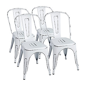 Furmax Metal Chairs Indoor/Outdoor Use Stackable Chic Dining Bistro Cafe Side Chairs Set of 4 (Distressed White)