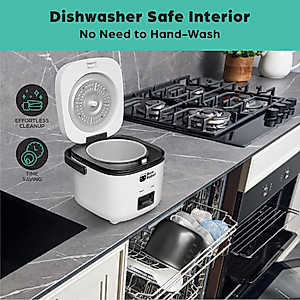 Rice Robot Personal Rice Cooker, PFAS-free, Nonstick. 1 Quart Capacity, with Stainless Steel Steamer Tray, Measuring Cups, Recipe Book with 60 Recipes, and Serving Spoon, As Seen On TV