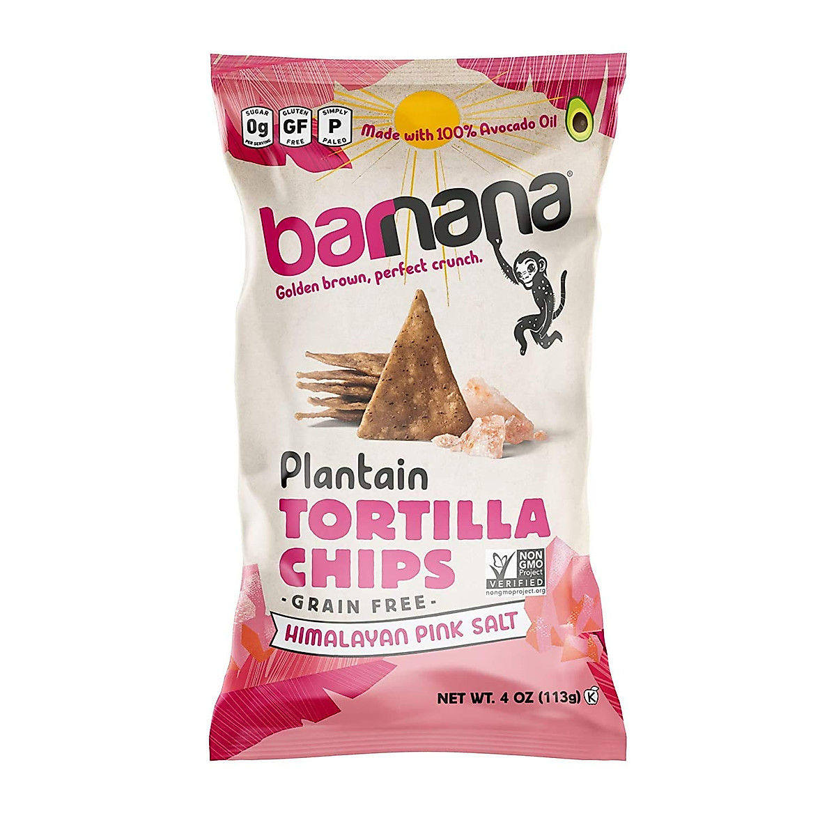 Barnana Grain-Free Plantain Tortilla Chips – Himalayan Pink Salt – 4 Ounce, 1 Pack – Gluten-Free, Corn-Free, Paleo – Golden Brown, Perfect Crunchy Snack - Made With 100% Avocado Oil