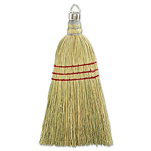 Unisan 951WC Corn Fiber Metal Cap Whisk Broom with Ring and Wood Handle, 6" Head Width, 10" Overall Length, Natural (Case of 12)