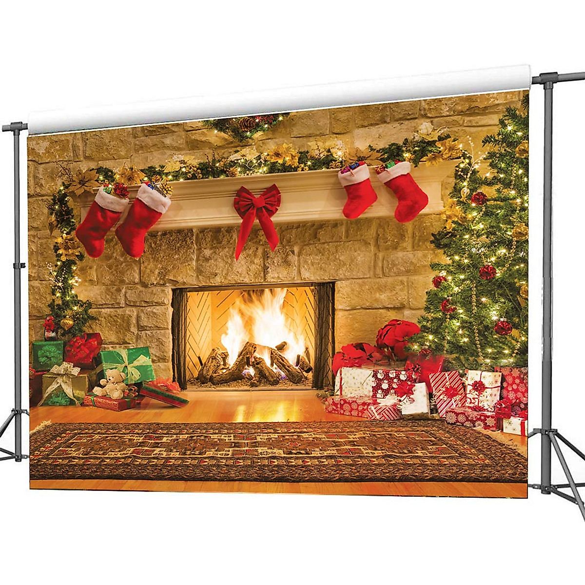 CYLYH 10x8ft Christmas Photography Backdrops Child Christmas Fireplace Decoration Background for PhotoChristmas Party Background D087