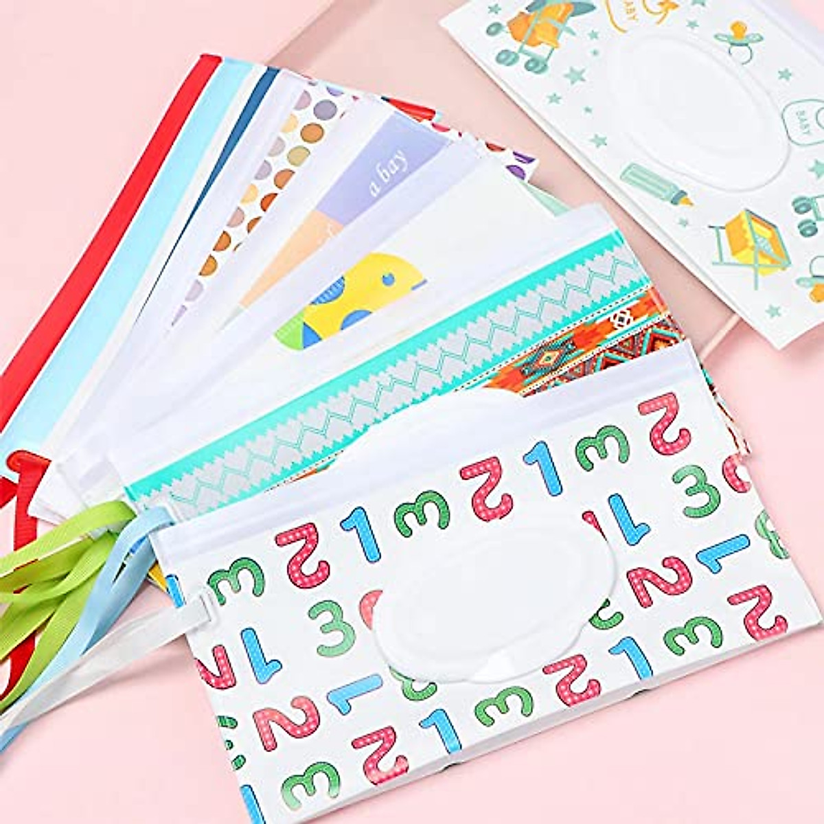 6 Pack Baby Wet Wipe Dispenser, Portable Refillable Wet Pouch Bags Baby Wipe Container, Baby Travel Wipes Holder Carrying Case (Color2)