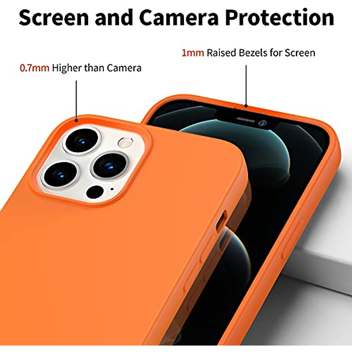 Amytor Designed for iPhone 13 Pro Max Case, Silicone Ultra Slim Shockproof Phone Case with Soft Anti-Scratch Microfiber Lining, [Enhanced Camera Protection] 6.7 inch (Orange)
