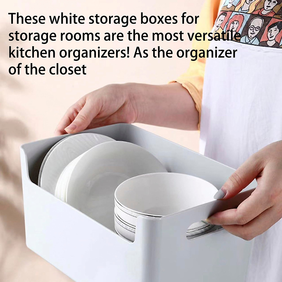 AJbells White Pantry Organization and Storage Baskets Plastic Storage Bins Open Storage Organizing Bins for Classroom, Office, School, Shelves,Pack of 2/4/6 (2, 13.39”x9.45”x5.51”)