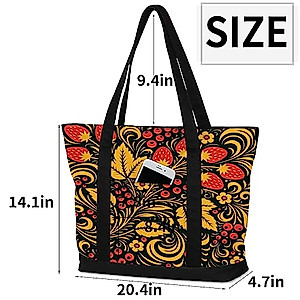 bisibuy Ripe Berry Strawberries Tote Bag Tote Bag for Women Reusable Grocery Shopping Cloth Bags with Zipper Large Capacity Foldable Handbag Gym Bag for Gift Activity
