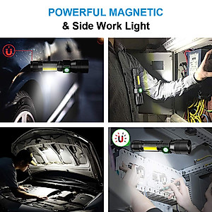 UV Flashlight Black Light, USB Rechargeable Flashlight with Magnetic Base - 1000lm High Light, Side Light, 7 Modes, Zoomable, Waterproof – LED Torch for Mechanics Pet Urine Stains Detection (1)