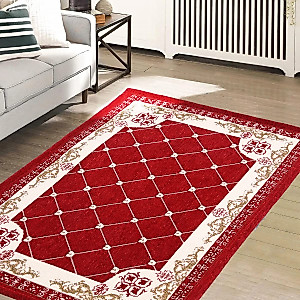 Tyrafry 19.6'' x 47.2'' Traditional Bath Rug Soft Bath Rug Slip Resistant Durable Foot Mat Plaid Bathroom Rug Soft Plush Machine Washable Microfiber Doormat, Red