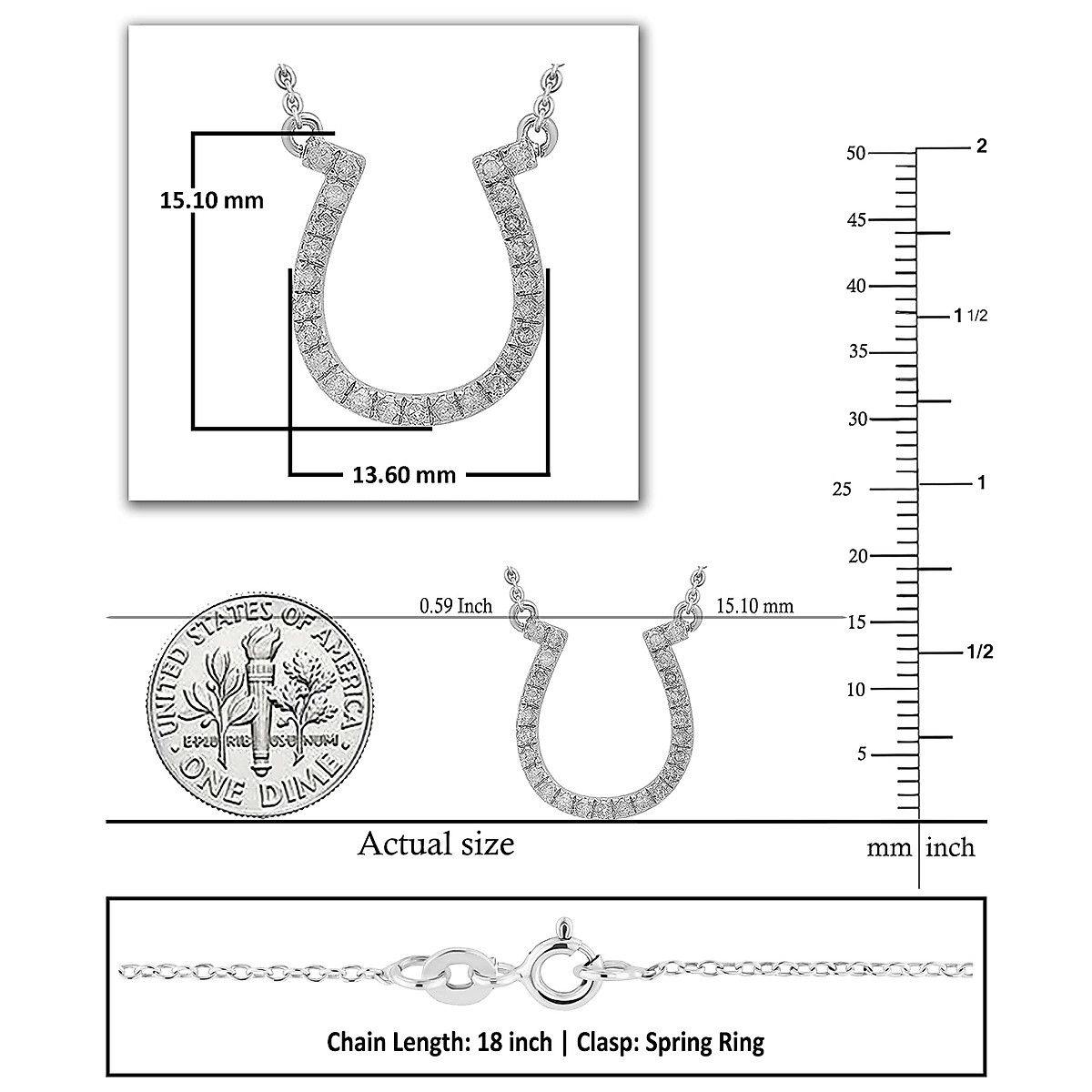 Dazzlingrock Collection 0.22 Carat (ctw) Round White Diamond Horseshoe Pendant with 18 inch Silver Chain for Women in 14K White Gold