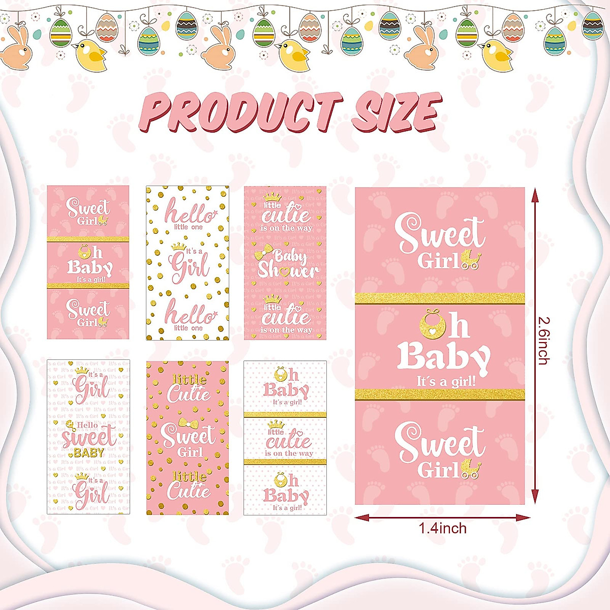 Baby Shower Candy Wrappers, Shower Mini Candy Bar Miniatures Wrappers Chocolate Bar Label Stickers for Boys Girls Kids Baby Shower Decor (No Candy)(Pink Girl Style, 90 Pieces)