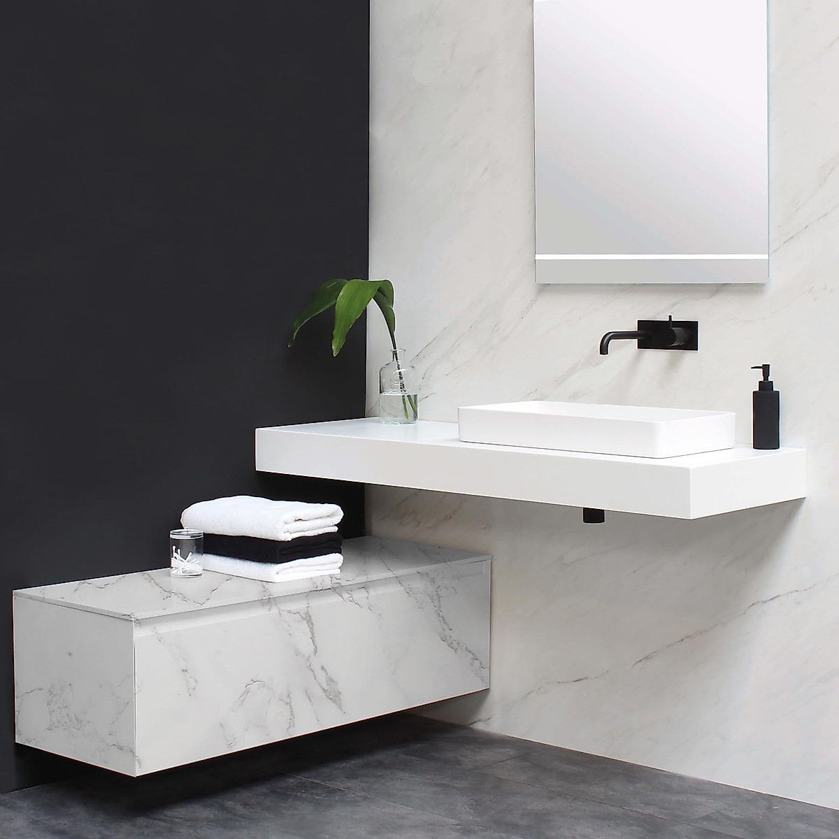 Homease 24" x 196" Wide Marble Contact Paper Granite Black/White Matt Peel and Stick Wallpaper for Cabinets Kitchen Countertops Furniture Renovation Thick Self Adhesive PVC Vinyl Film Waterproof