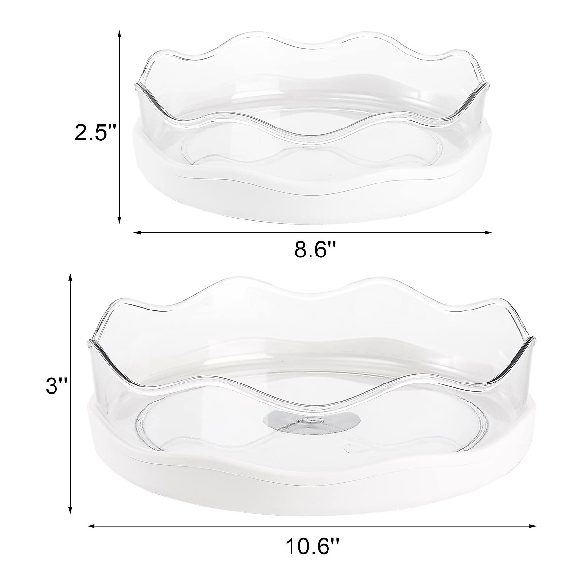 ZENFUN 2 Pack Deep Lazy Susan, 10.5'' & 8.5'' Non-Slip Turntable Organizer, 360° Rotating Spice Organizer Countertop Food Storage Container for Cabinet, Pantry, Fridge, Bathroom Vanity, PP Material