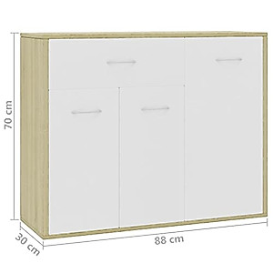 Homvdxl Sideboard Buffet Cabinet, Wide Kitchen Storage Cabinet with Drawer and 3 Doors, Buffets Table for Bar, Dining Room, Hallway, Cupboard Console Table, Accent Cabinet (White+Brown)