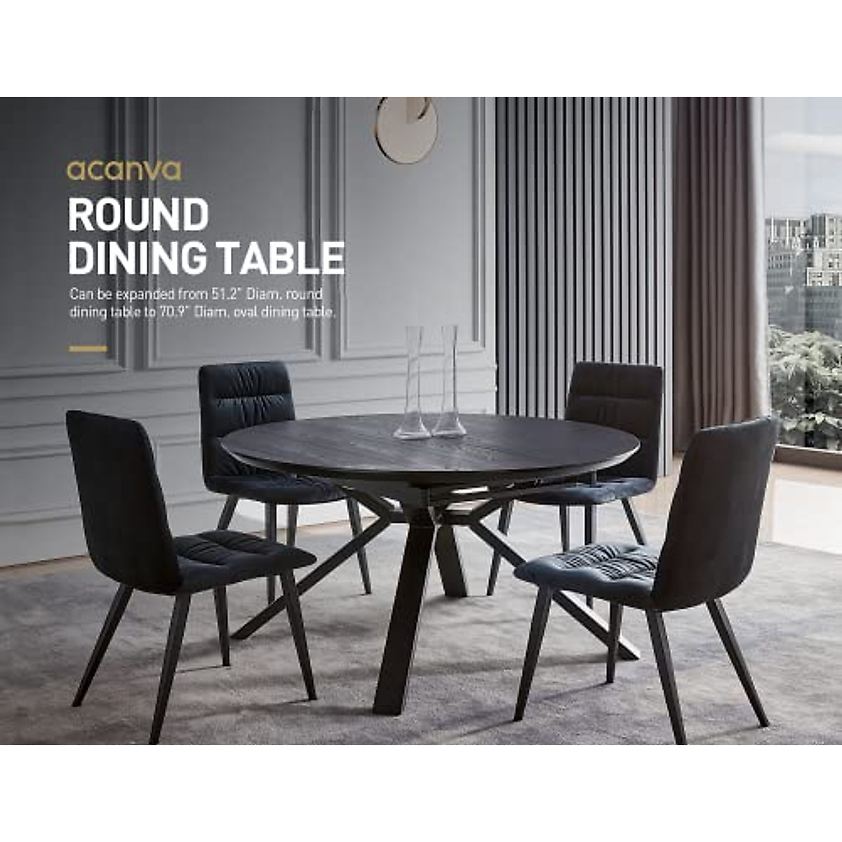 Acanva Extension Oval/Round Dining Table for 6, Expandable Butterfly Leaf & Sturdy Base, Suit for Kitchen, Living Room & Apartment, 51.2”W(+19.7”) x 51.2”D x 30.1”H, Black