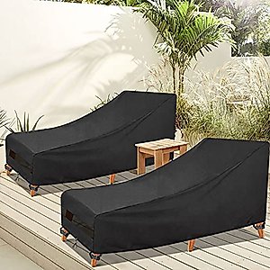 GARDRIT Patio Chaise Lounge Cover Waterproof Heavy Duty Outdoor Lounge Chair Covers, 600D All Weather Protection Patio Furniture Covers, 84L x 32W x 27H inch - 2 Pack