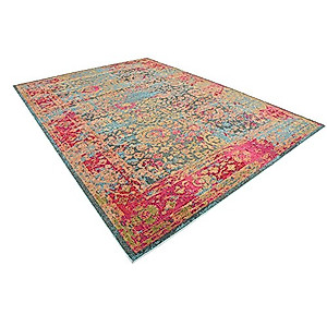 Unique Loom Medici Collection Floral Vibrant Colors Traditional Blue Area Rug (8' 0 x 11' 0)