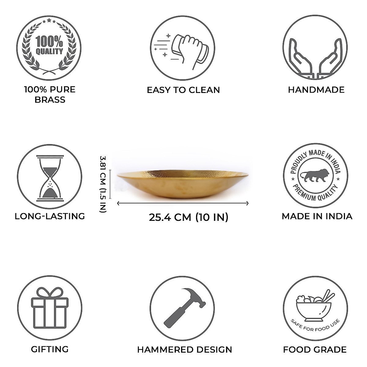 De Kulture Handmade Pure Brass Fruit Plate for Serving Traditional Dinner Serveware & Pooja Thali, Ideal for New Year, Anniversary, Birthday Gift, 10" D inches, Golden